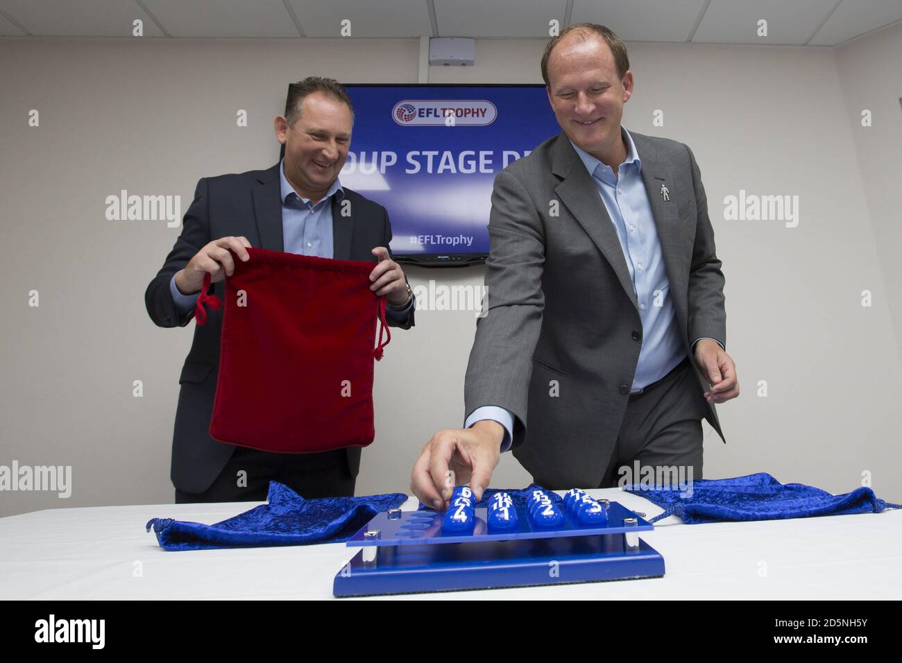 Preston North End manager Simon Grayson, right, makes the draw for EFL ...