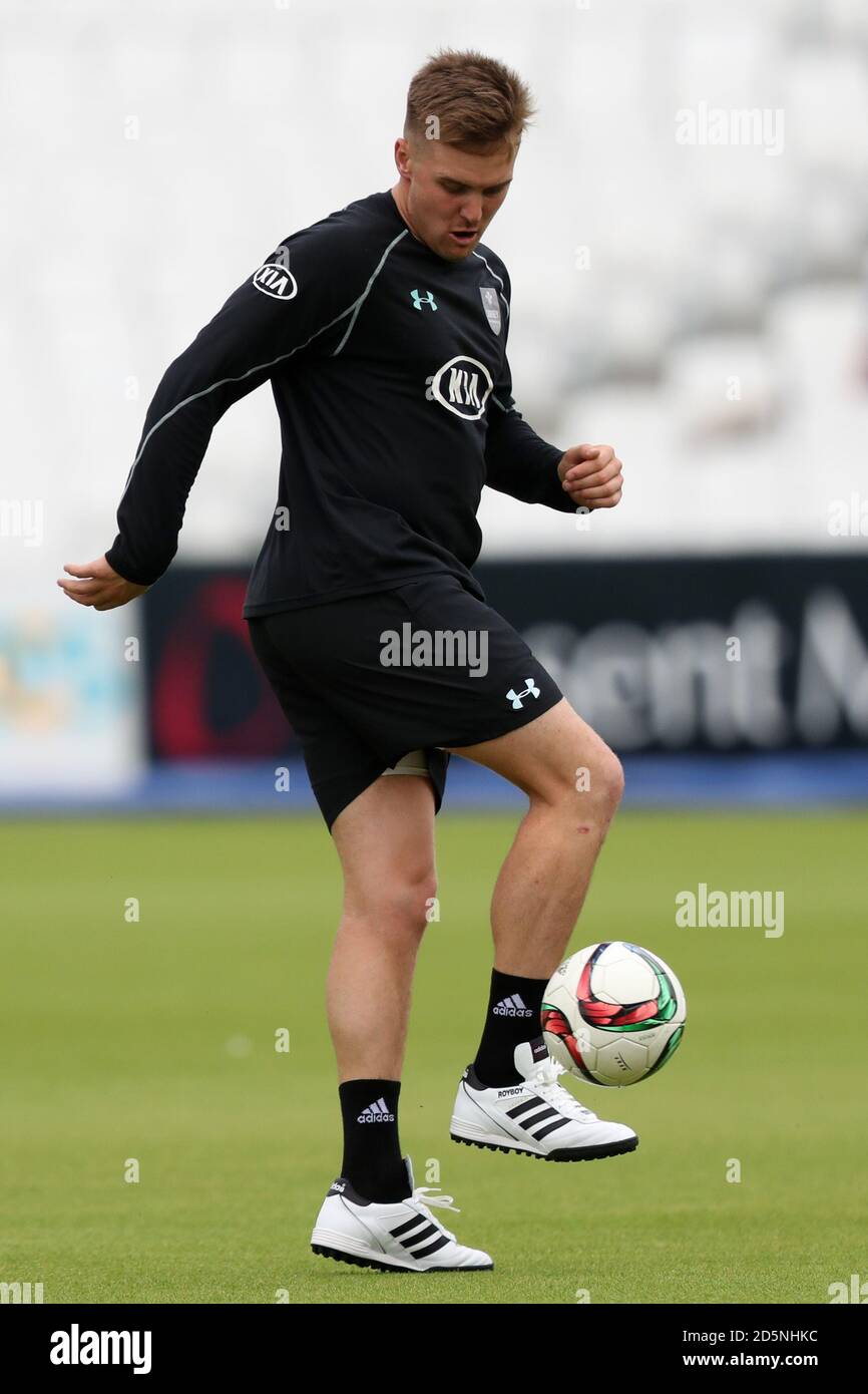 Surreys jason roy plays football during the warm up hi-res stock ...