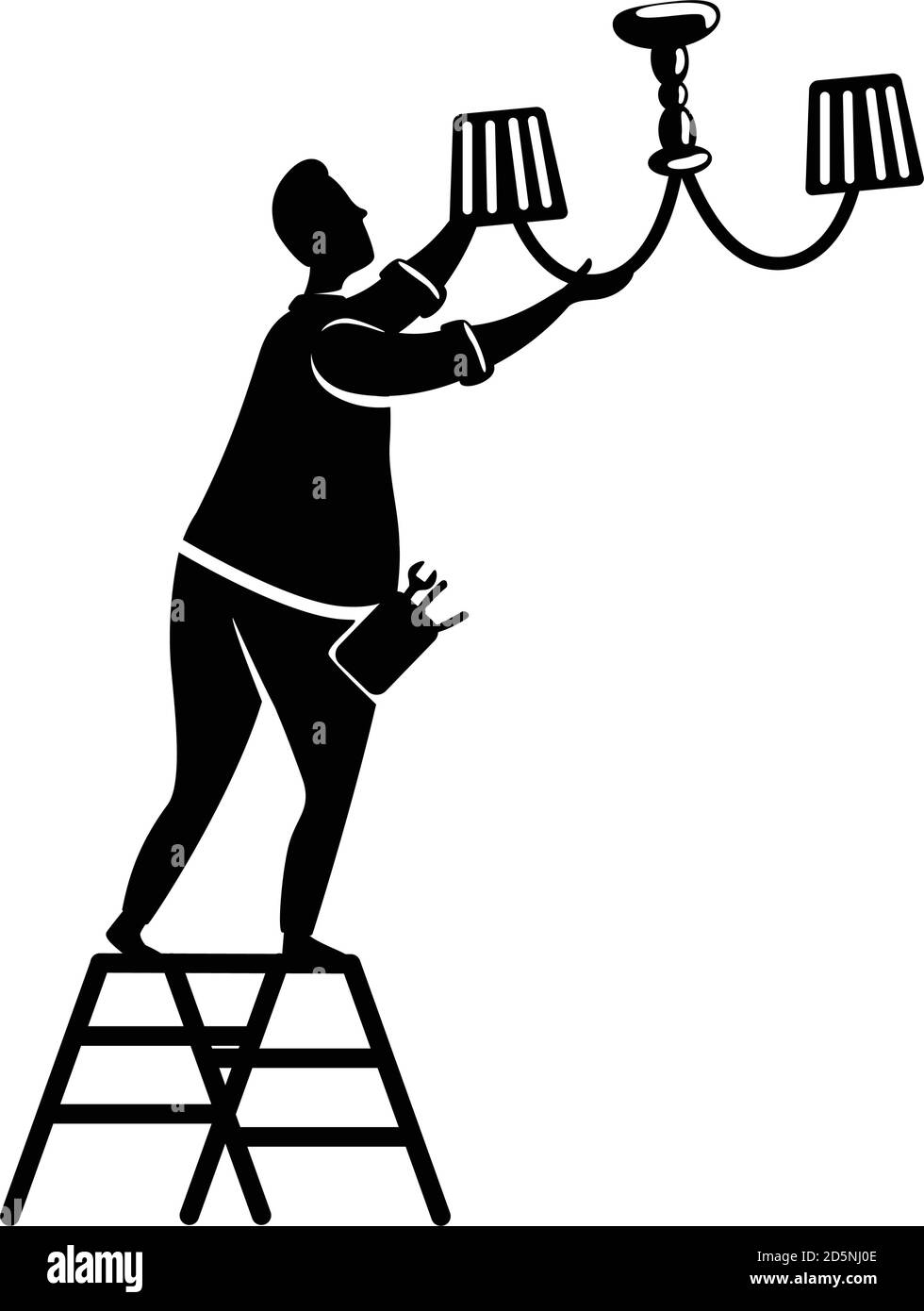 Man fixes chandelier black silhouette vector illustration Stock Vector ...