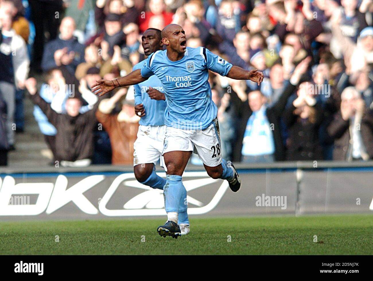 Manchester citys trevor sinclair celebrates scoring hi-res stock ...
