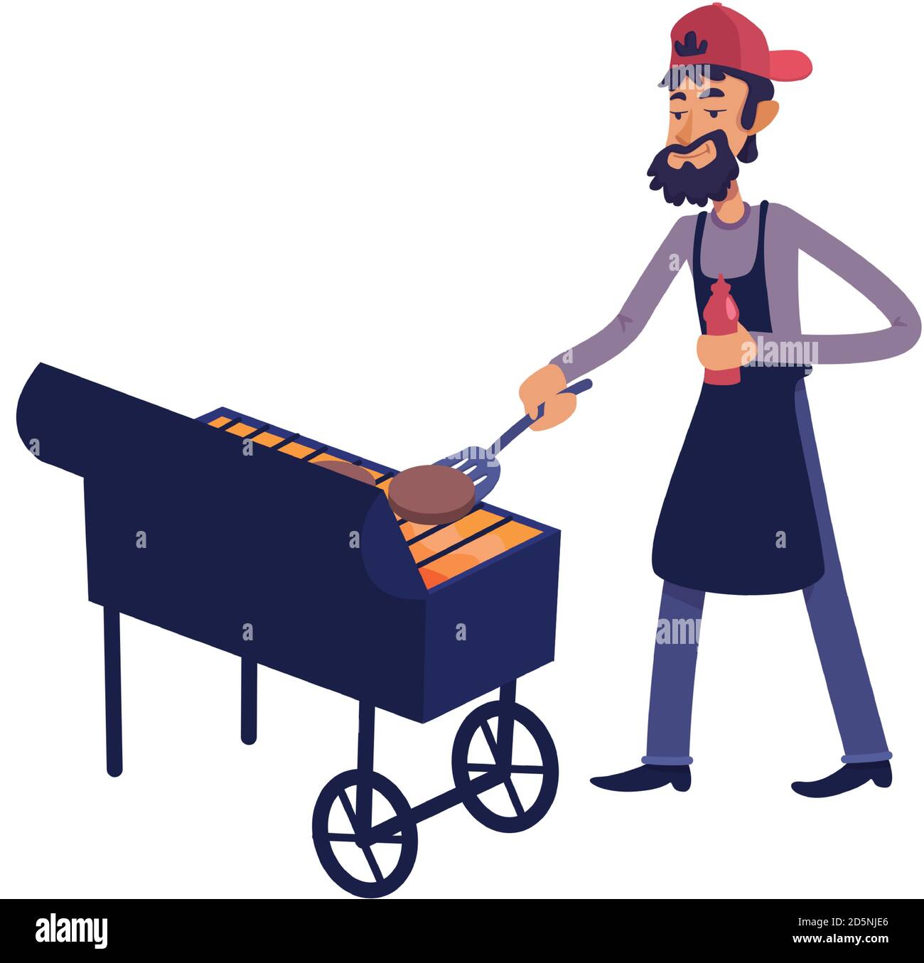 Chef grilling meat flat cartoon vector illustration Stock Vector Image ...