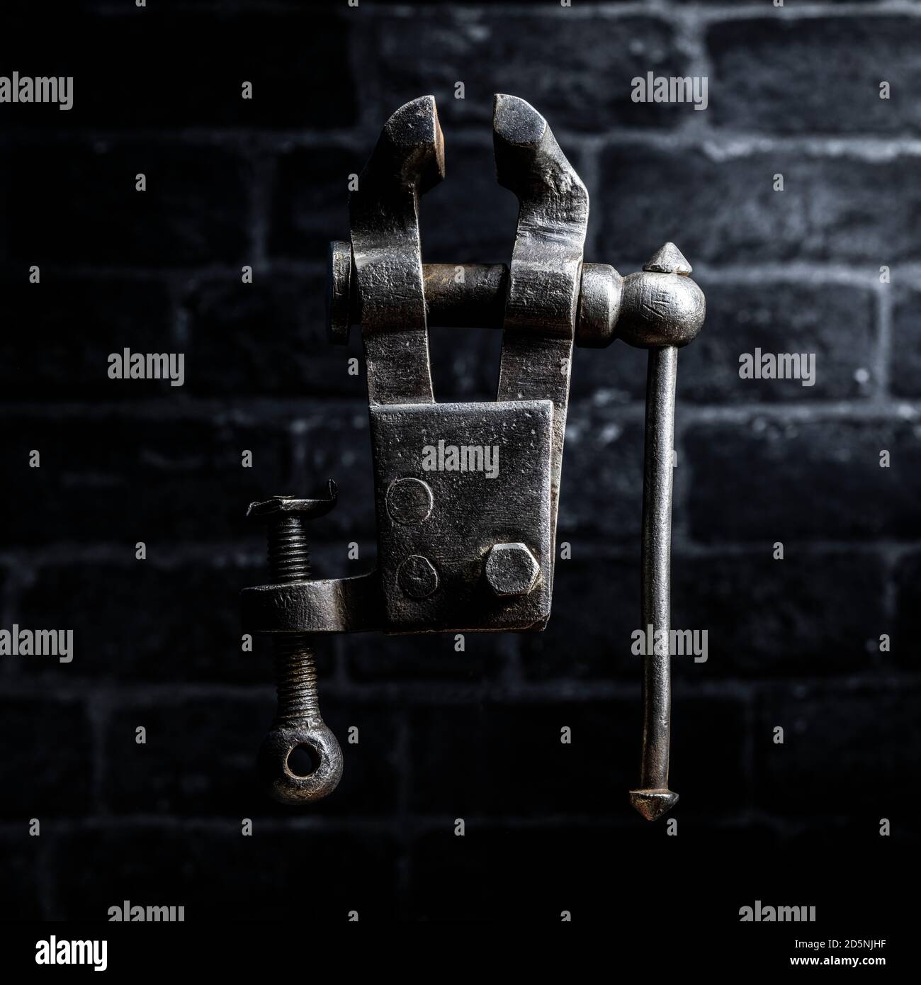 Vice Vintage Antique grey metal vice with little pile of three vintage ...