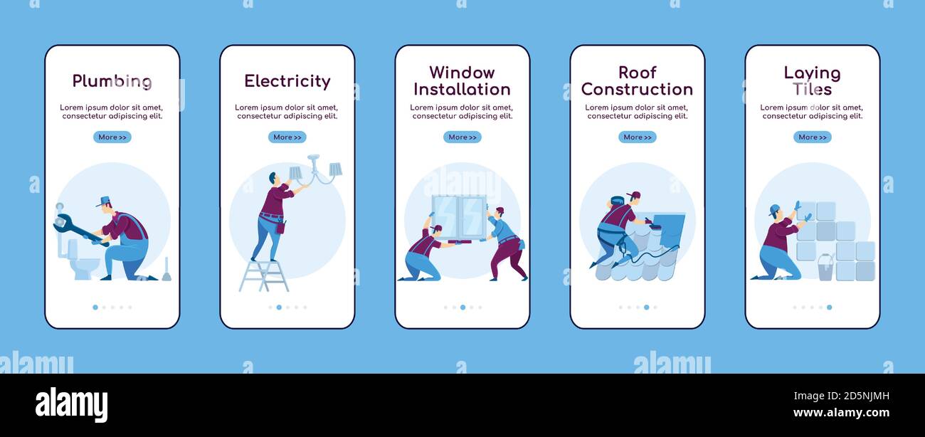 Home repair onboarding mobile app screen flat vector template Stock ...
