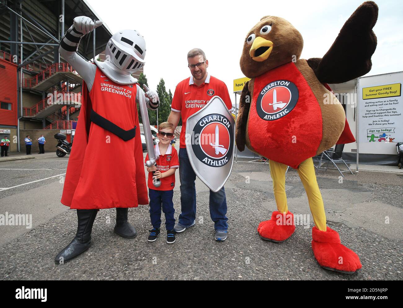 Charlton Athletic mascots Knight (left) and Robin the Robin pose with ...