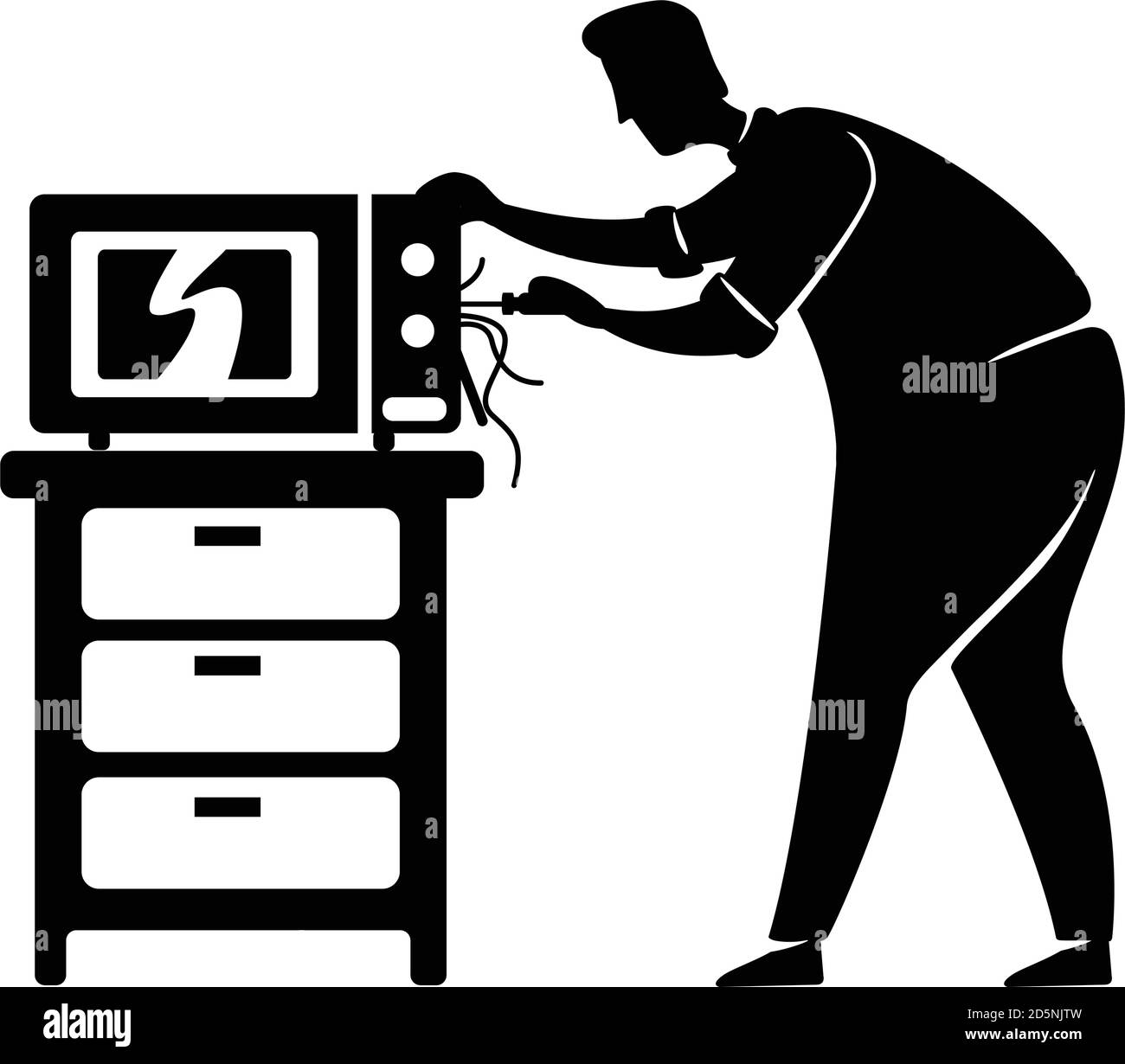 Man fixed microwave black silhouette vector illustration Stock Vector ...