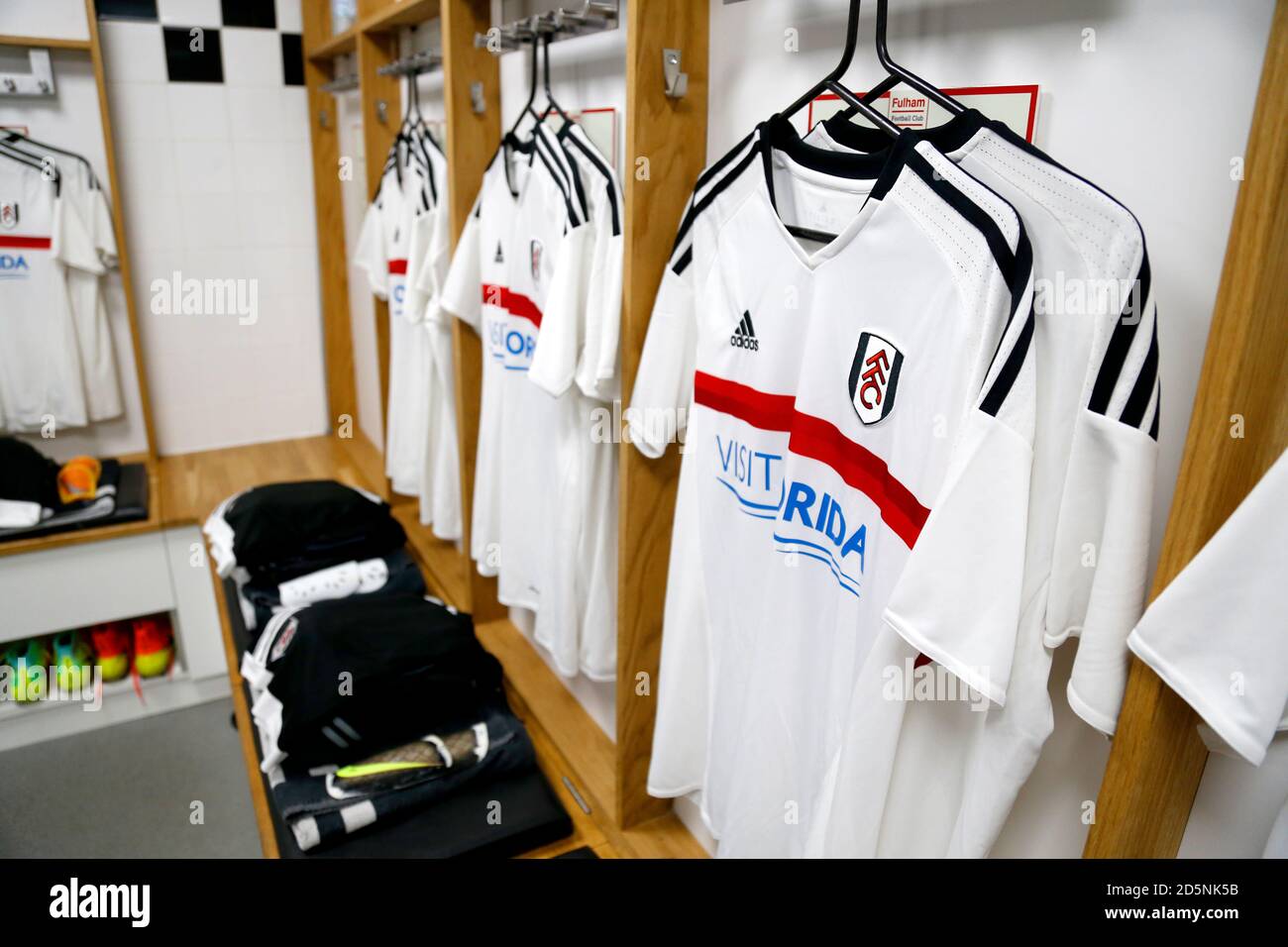 New Fulham shirts are hung up in the dressing room prior to the match ...