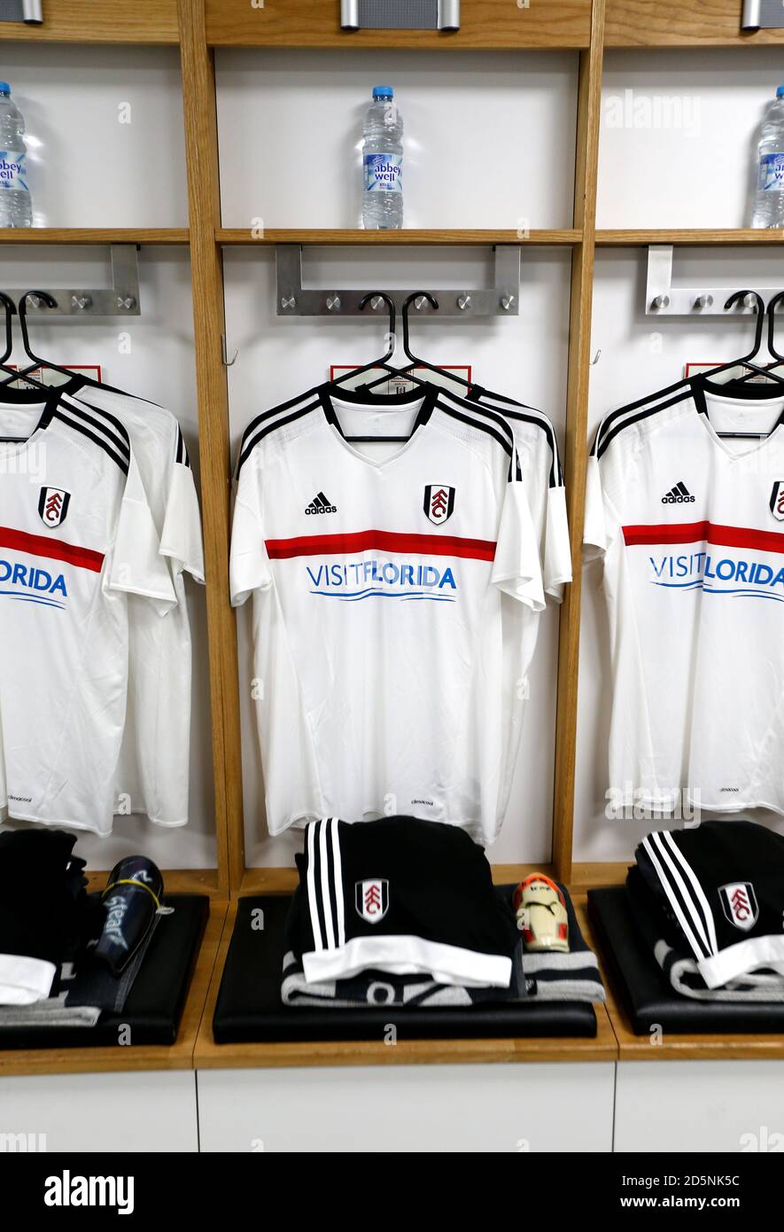 New Fulham shirts are hung up in the dressing room prior to the match ...