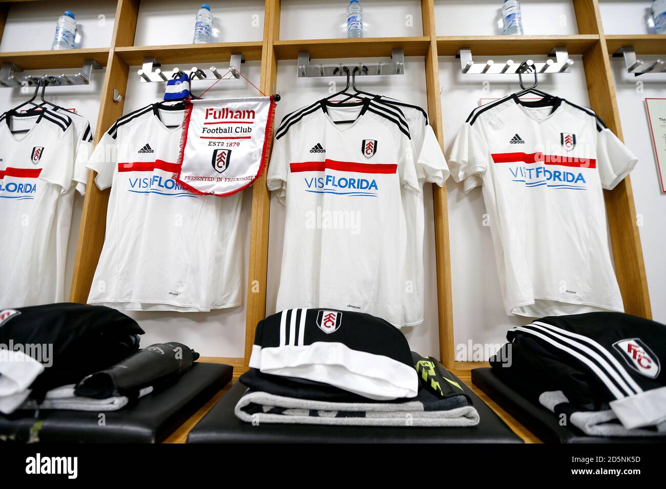 New Fulham shirts are hung up in the dressing room prior to the match ...
