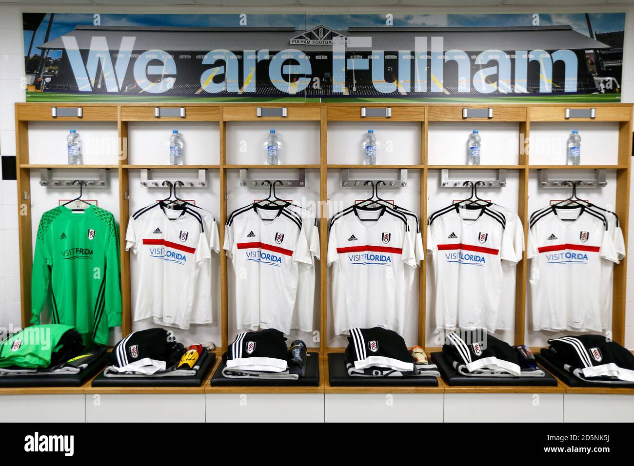 New Fulham shirts are hung up in the dressing room prior to the match ...