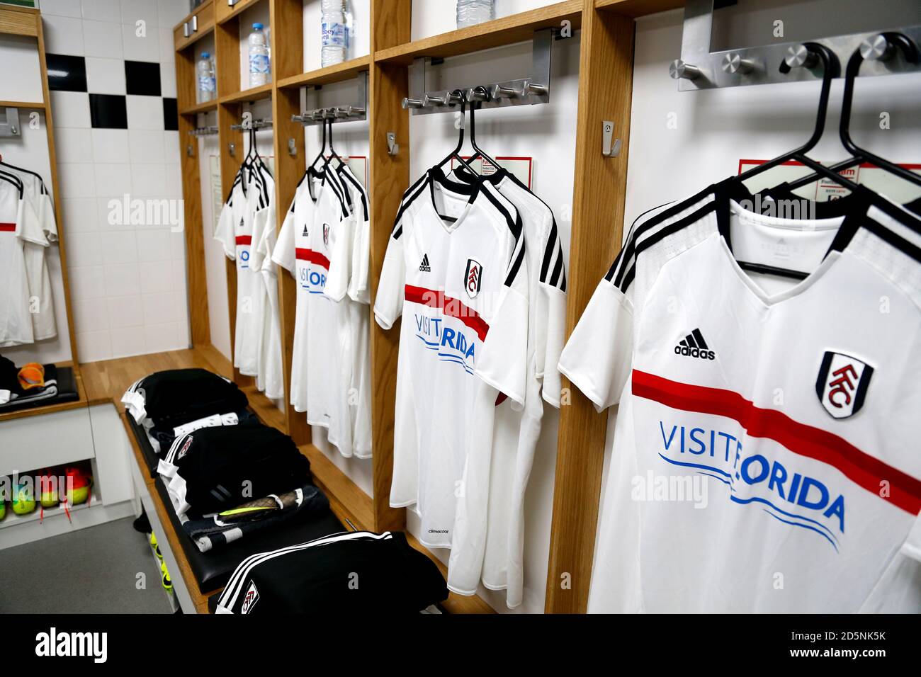New Fulham shirts are hung up in the dressing room prior to the match ...