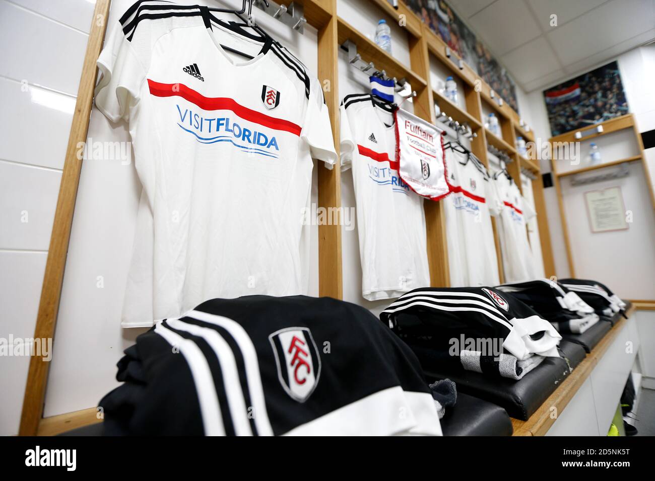 New Fulham shirts are hung up in the dressing room prior to the match ...