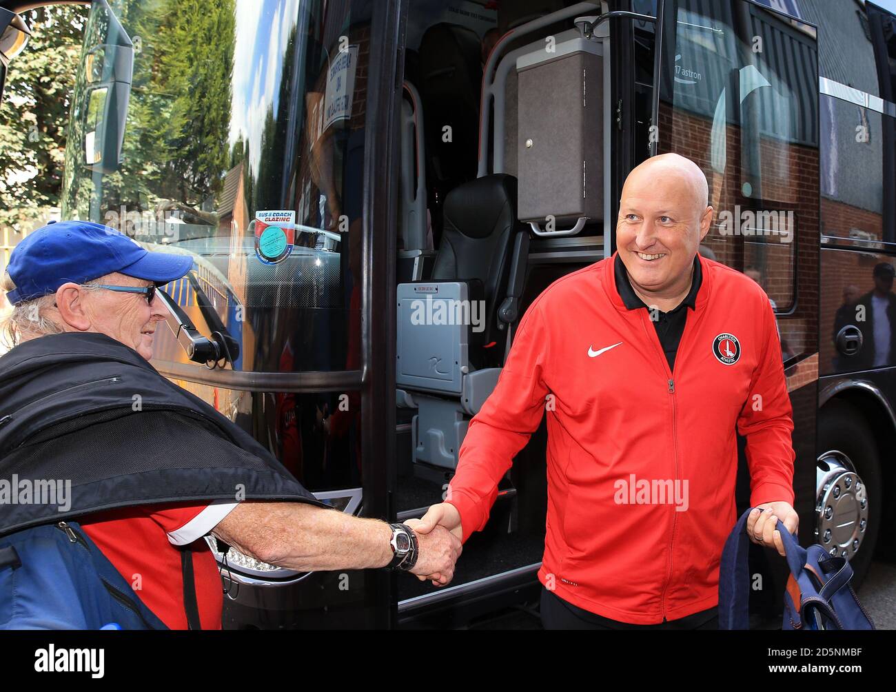 Charlton Athletic's manager Russell Slade makes his way into the ground ...