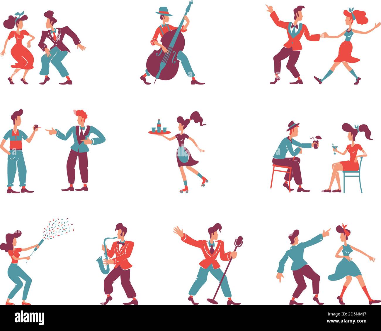 Rockabilly style people flat color vector faceless characters set Stock ...