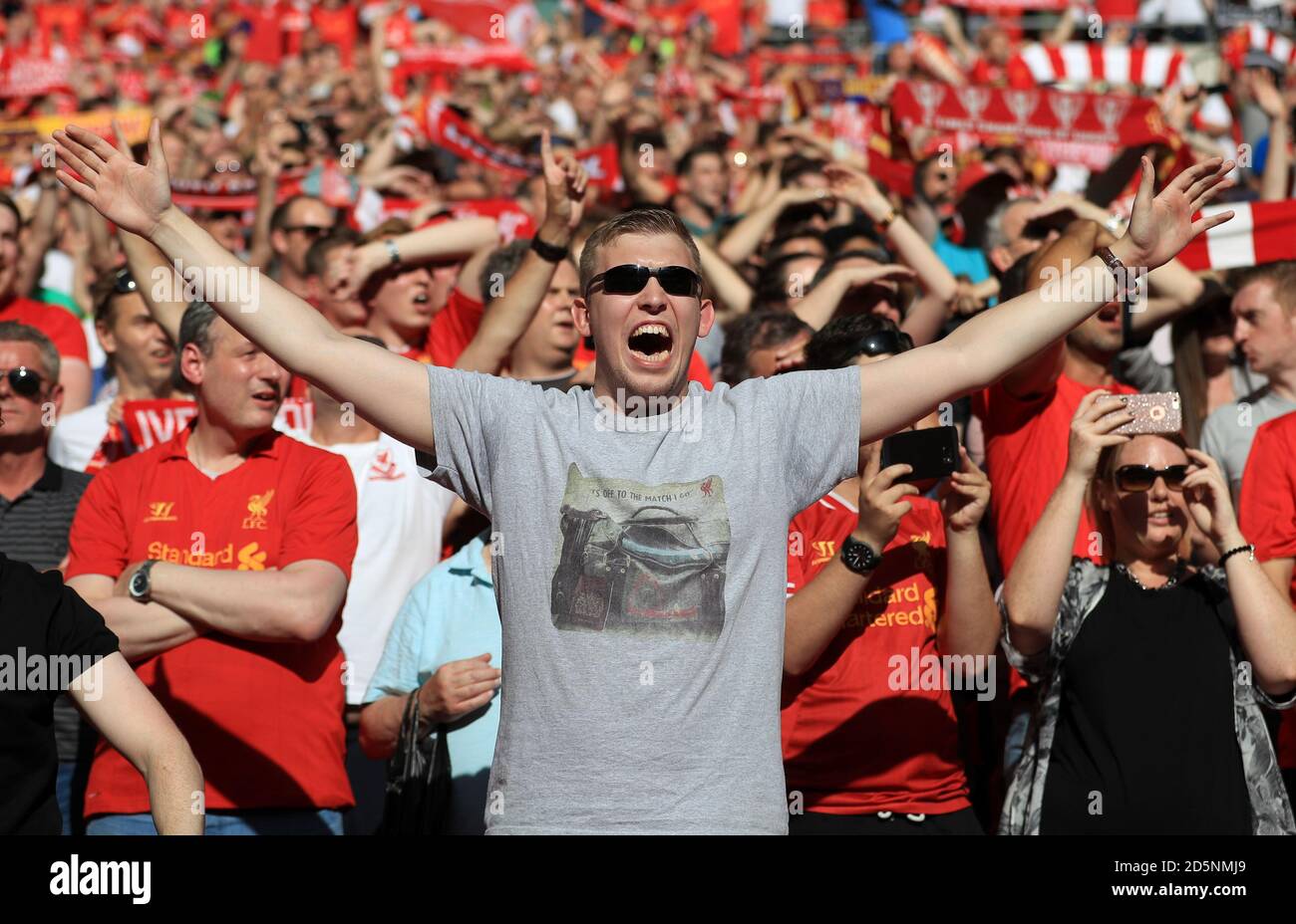 Liverpool Fans In The Stands Celebrate Sadio Manes First Goal Of The
