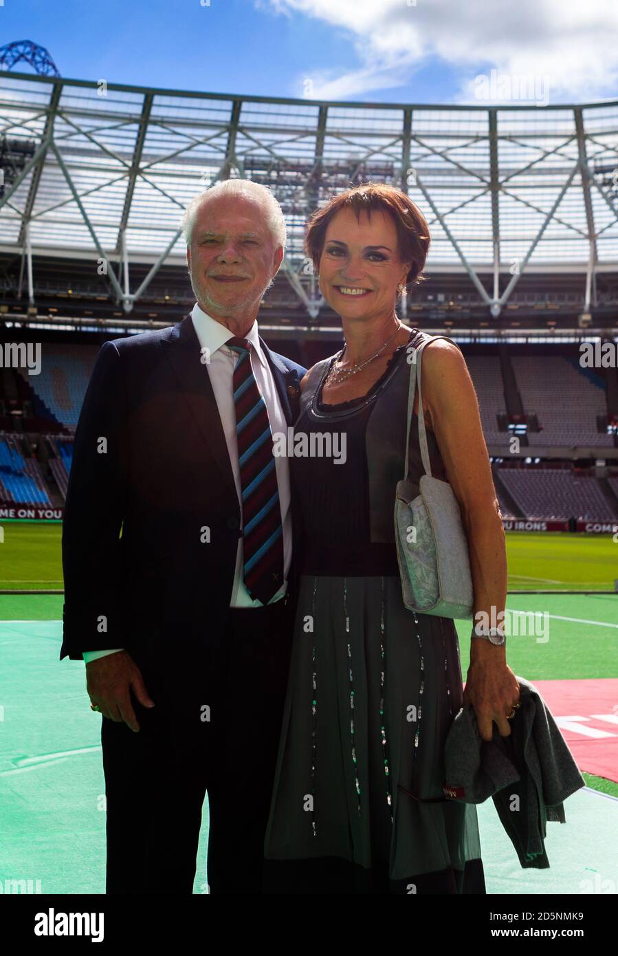 David Gold and fiance Lesley Manning at London Stadium prior to kick ...