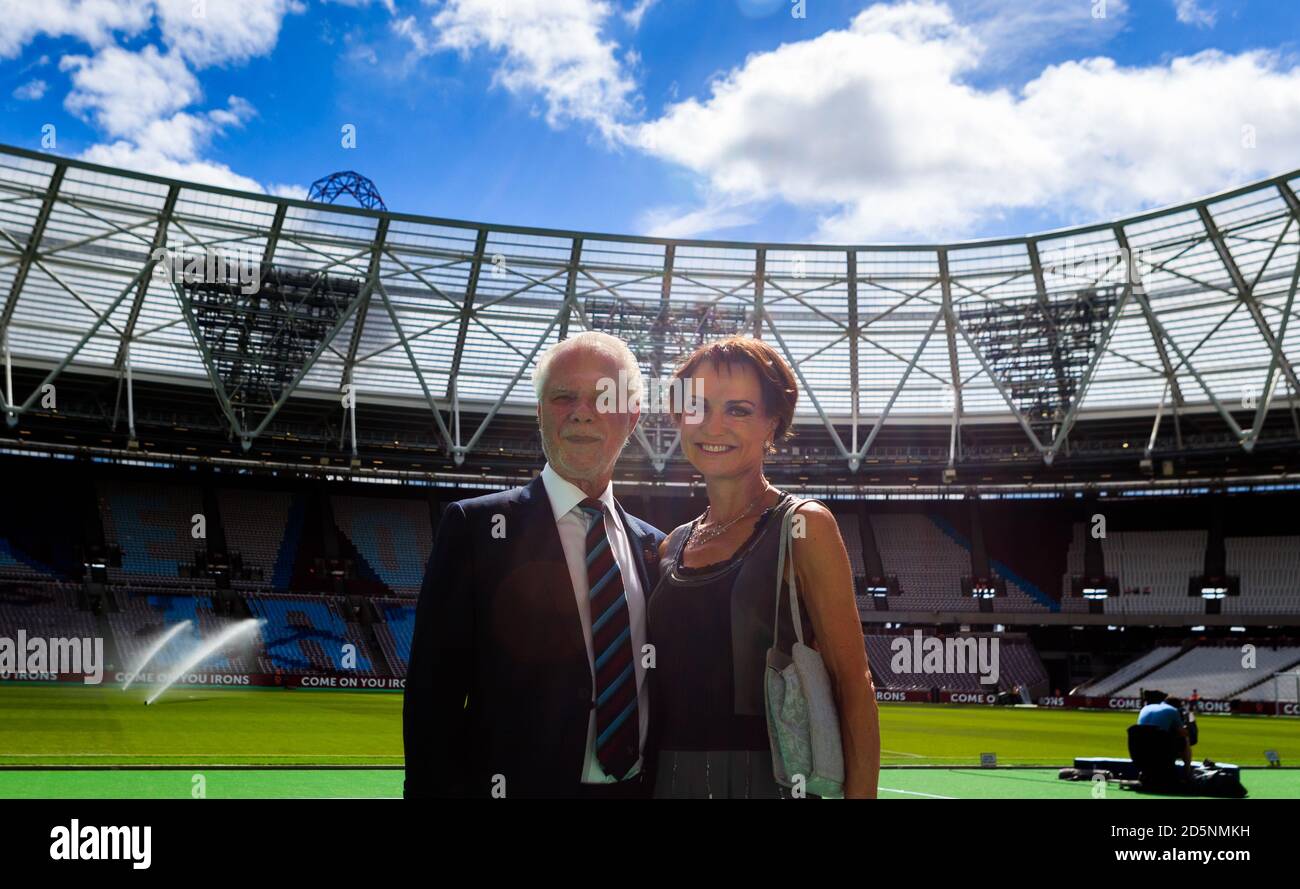 David Gold and fiance Lesley Manning at London Stadium prior to kick ...