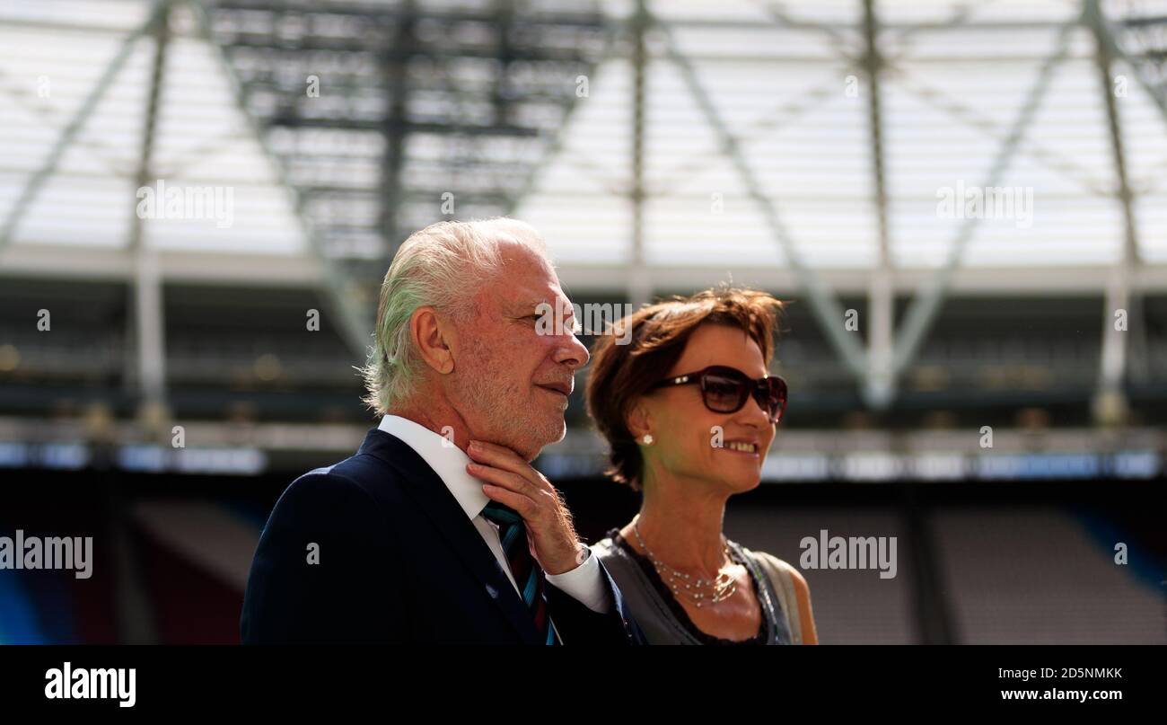 David Gold and fiance Lesley Manning at London Stadium prior to kick ...