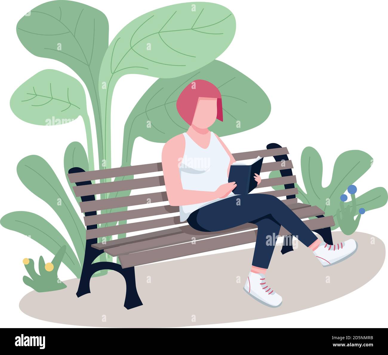 Girl reading book in park flat color vector faceless character Stock ...