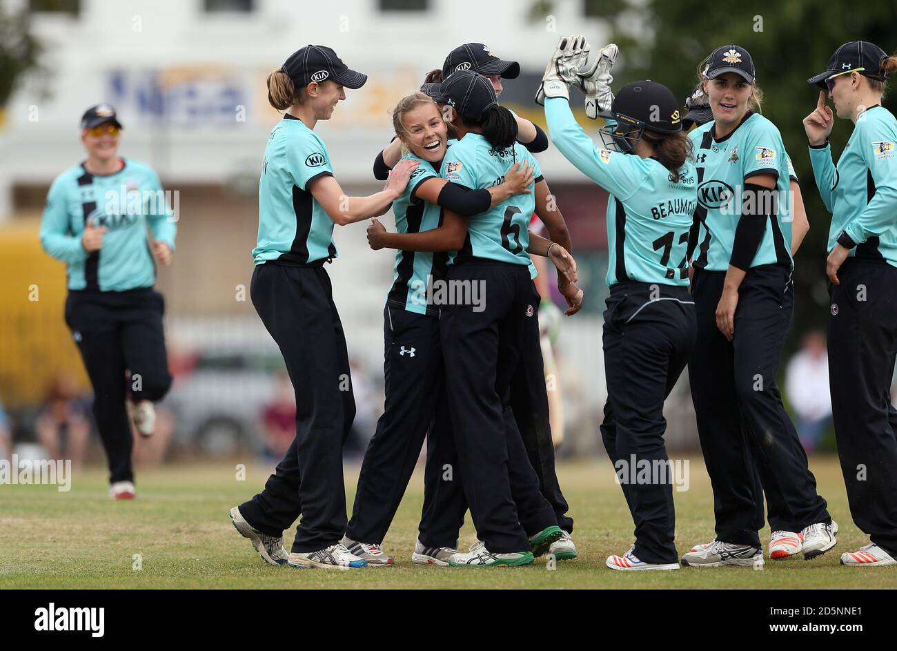 Surrey Stars Alex Hartley celebrates with teammate Cordelia Griffith ...