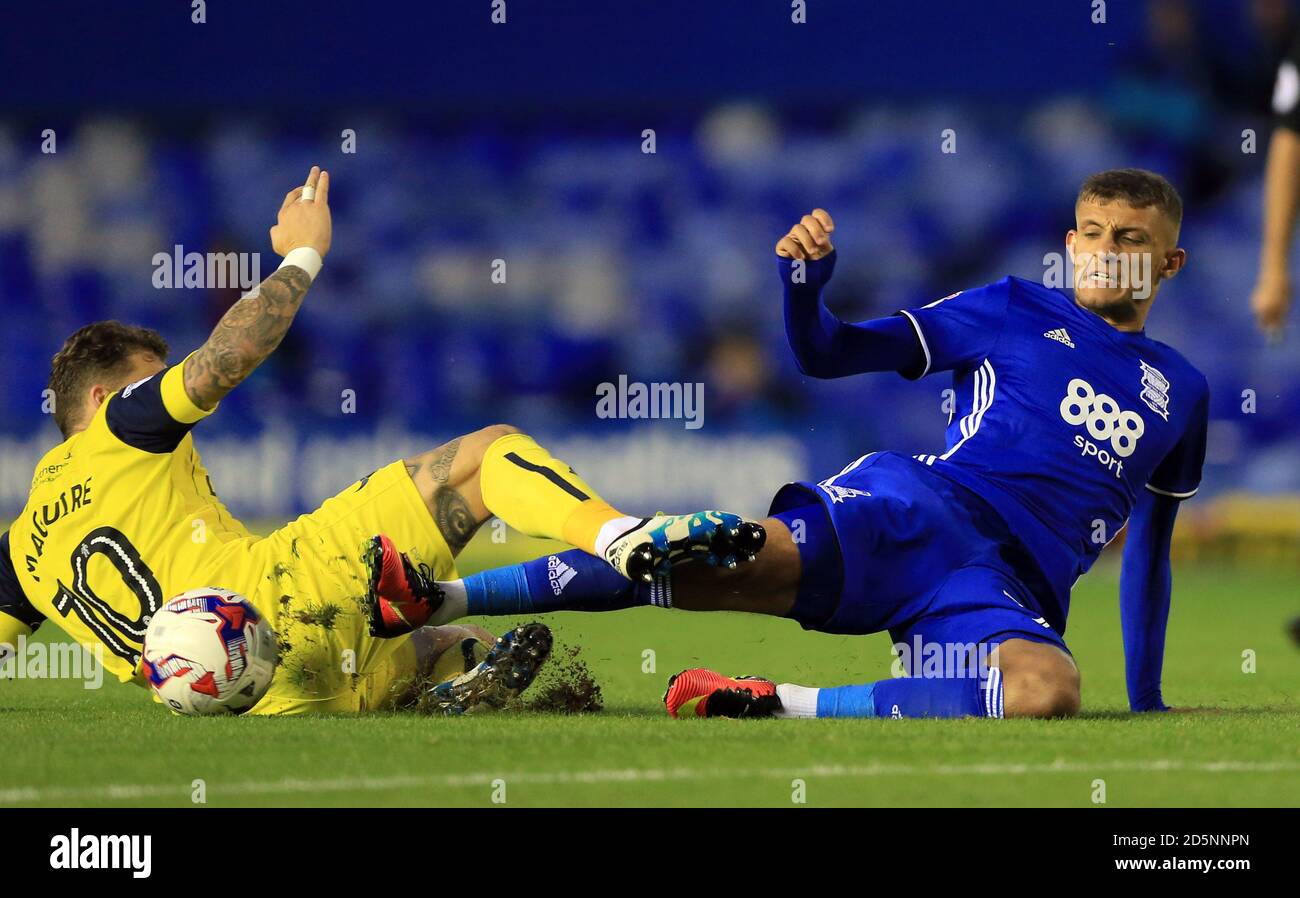 Birmingham City's Jack Storer (right) and Oxford United's Chris Maguire ...