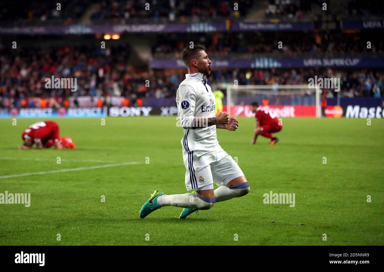 Real madrids sergio ramos celebrates hi-res stock photography and ...