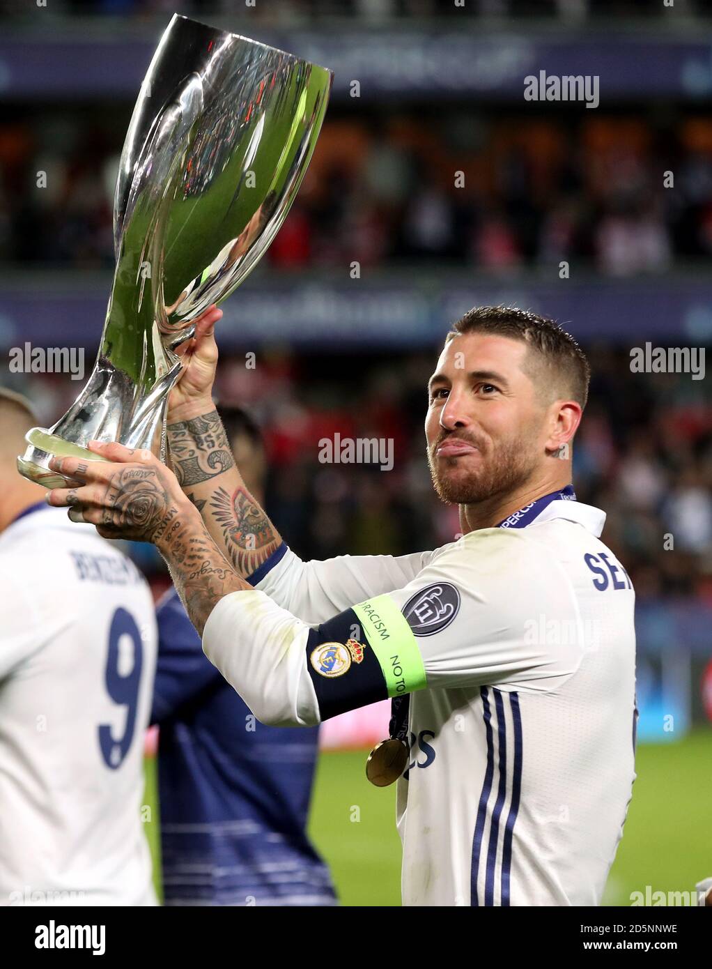 Real Madrid's Sergio Ramos with the UEFA European Super Cup trophy ...