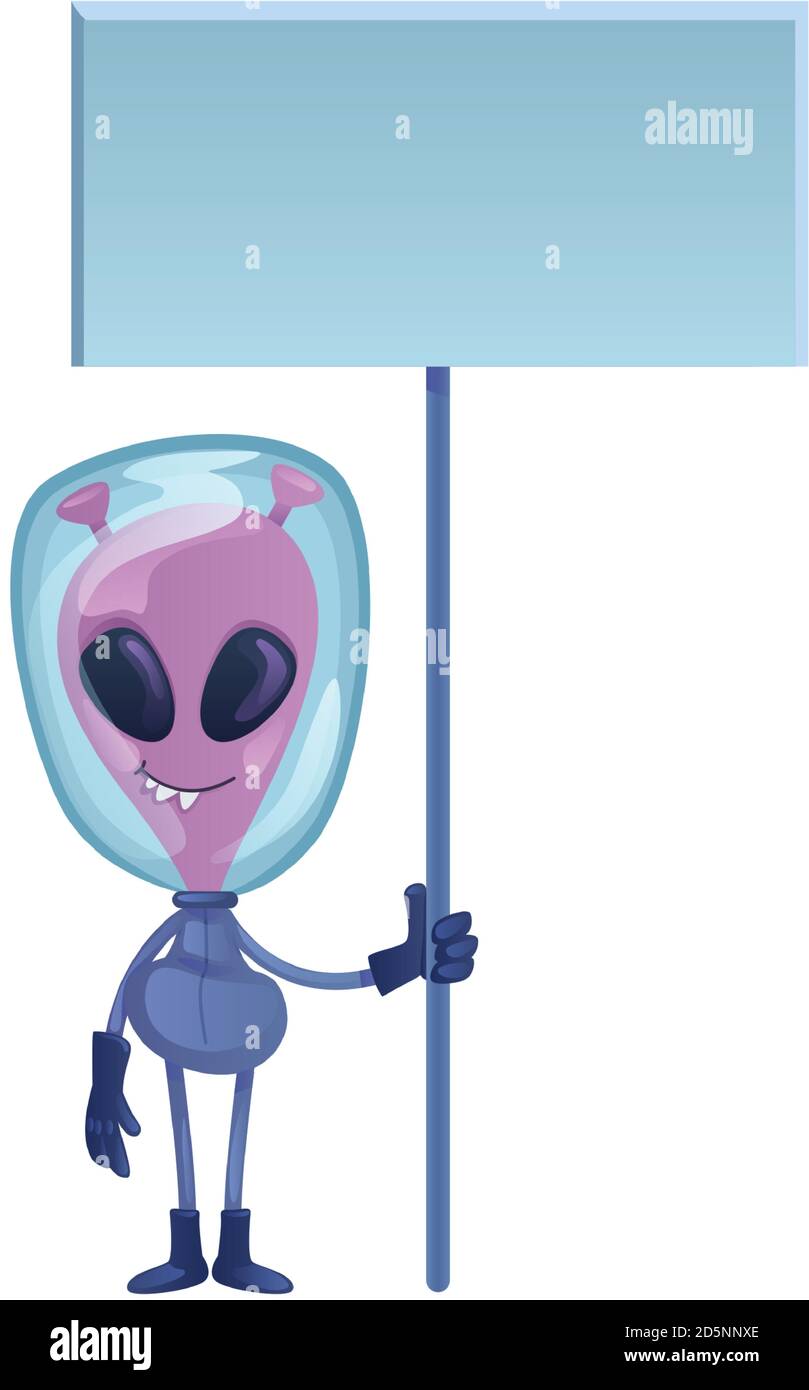 Alien holding blank banner flat cartoon vector illustration Stock ...