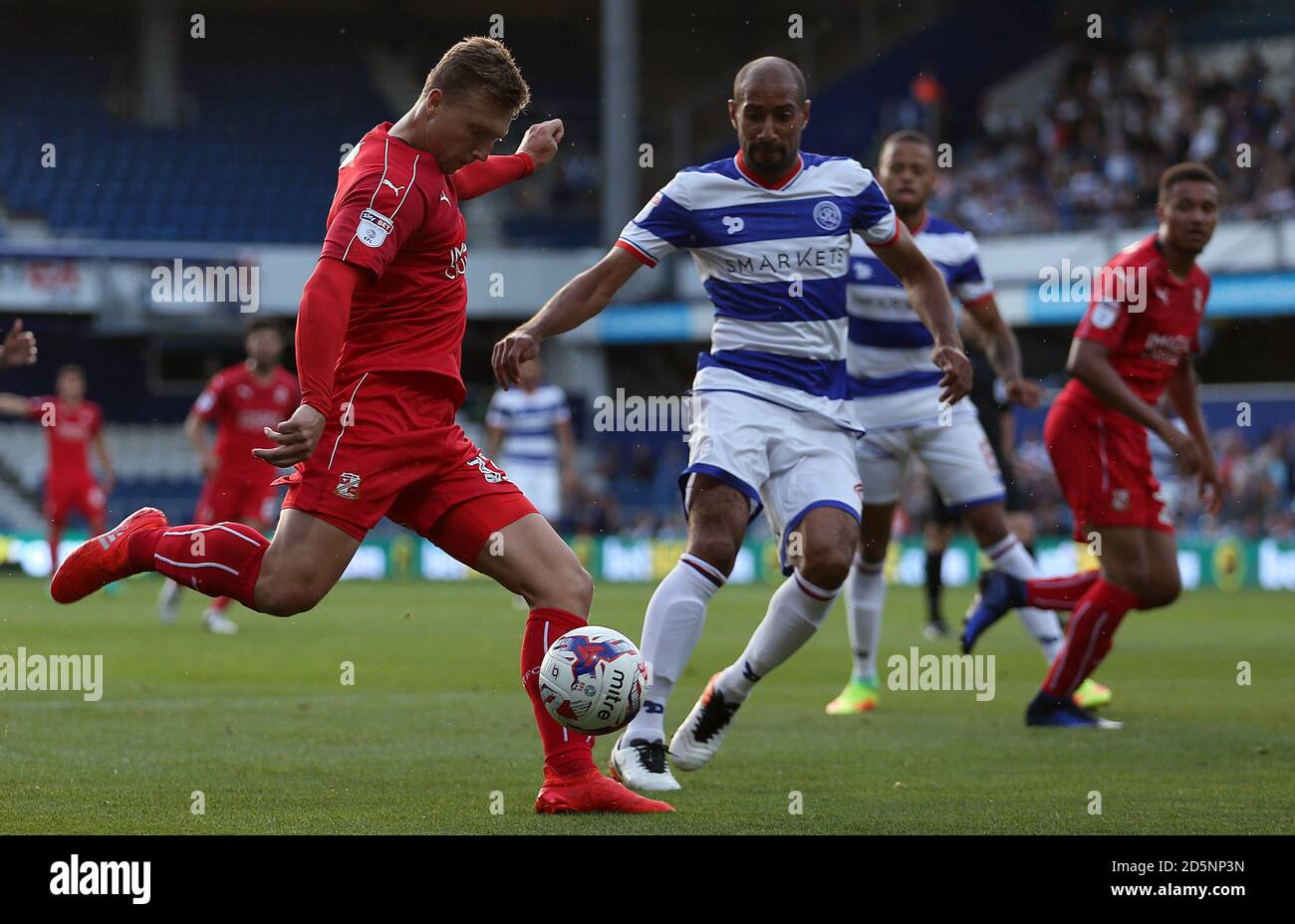 Swindon Town's Luke Norris has a shot at goal Stock Photo - Alamy