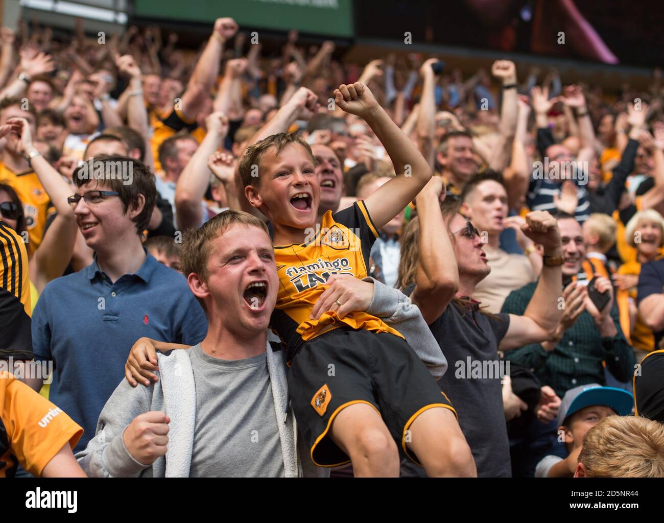 Hull City fans celebrate their teams second goal of the match scored by ...