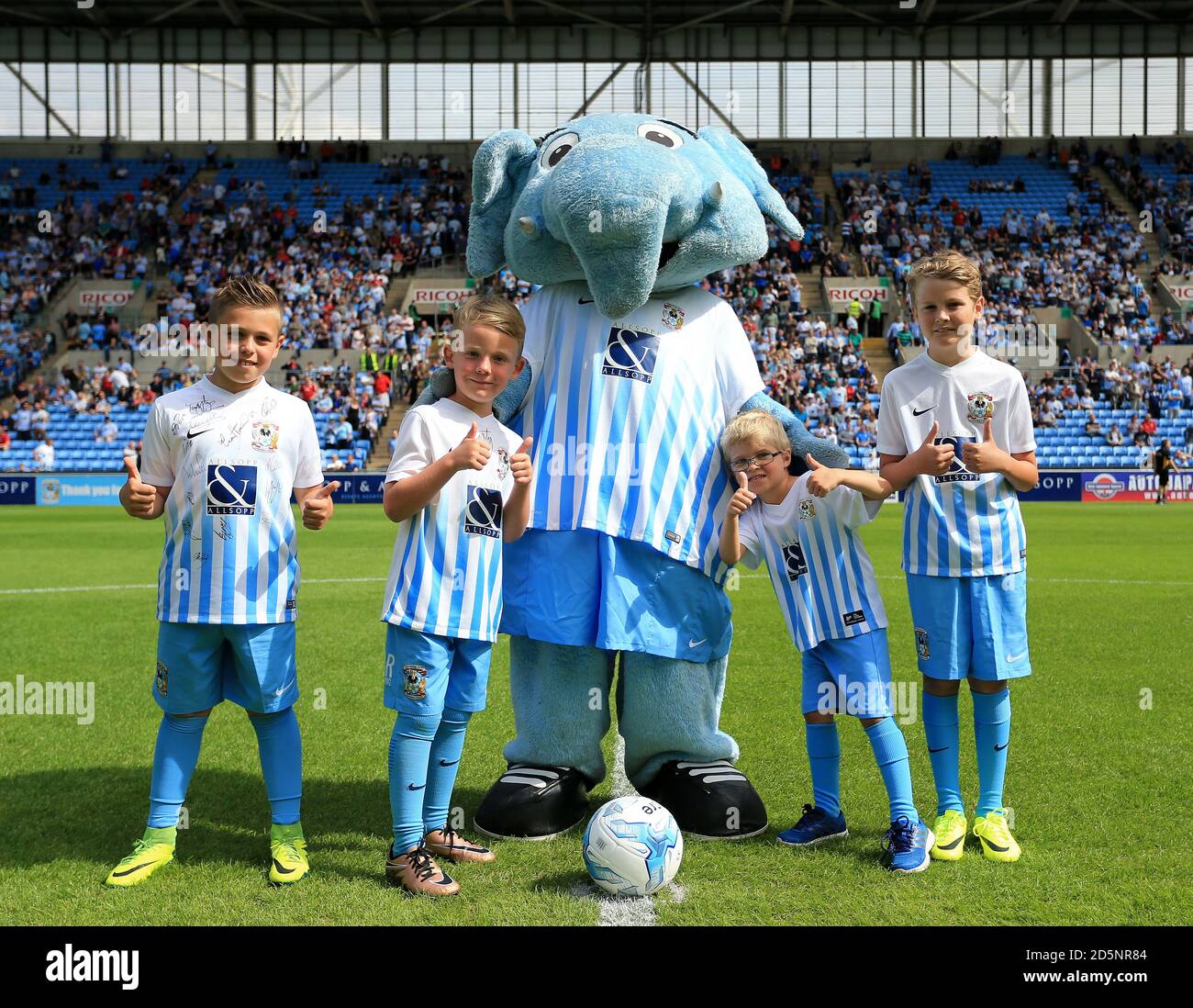 Coventry City's Sky Blue Sam and mascots prior to kick off Stock Photo ...