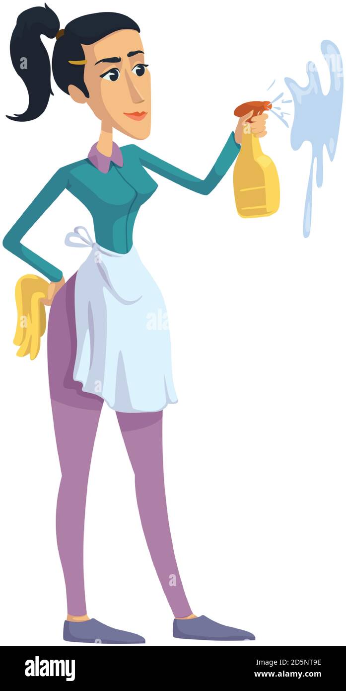 Woman cleaning, perfectionist housewife flat cartoon vector ...