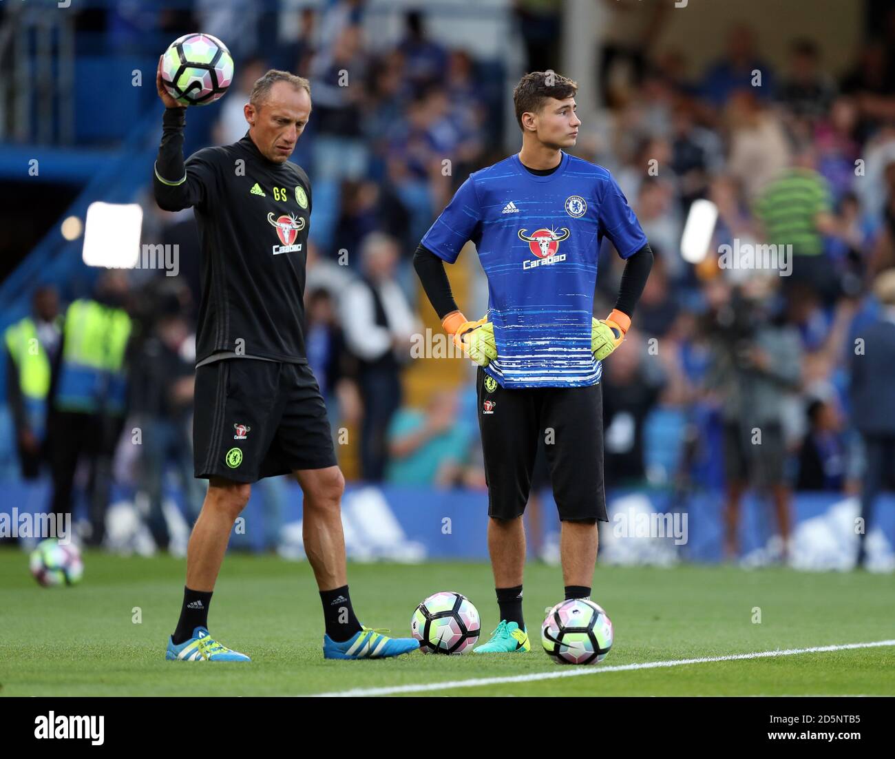 Chelsea goalkeeper Nathan Baxter (right) and goalkeeping coach Gianluca ...