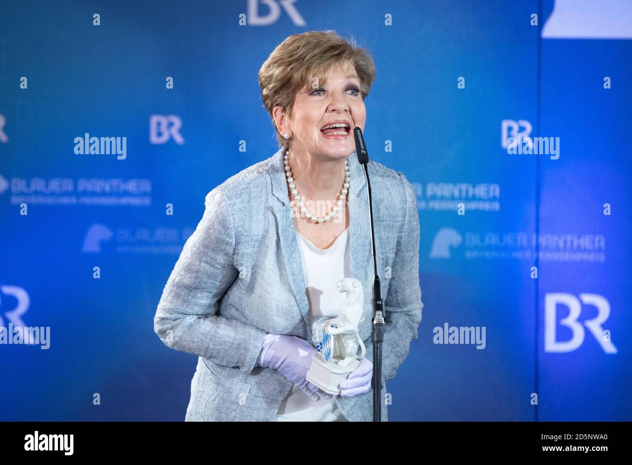 Munich, Germany. 14th Oct, 2020. Carolin Reiber, TV presenter, holds ...