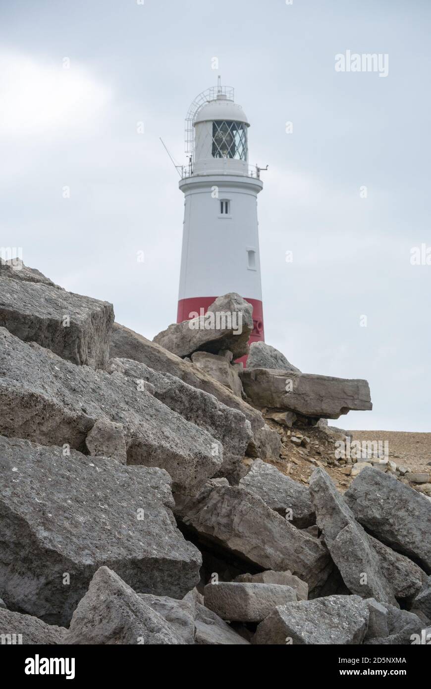 Portland Bill lighthouse red and white dorset england uk Stock Photo ...