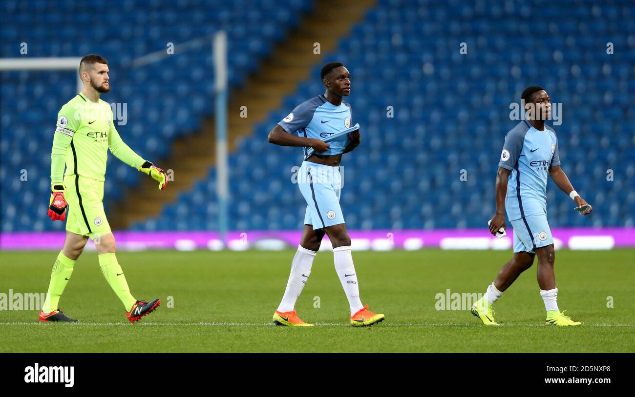Manchester City's Billy O'Brien (left), Rodney Kongolo (centre) and ...