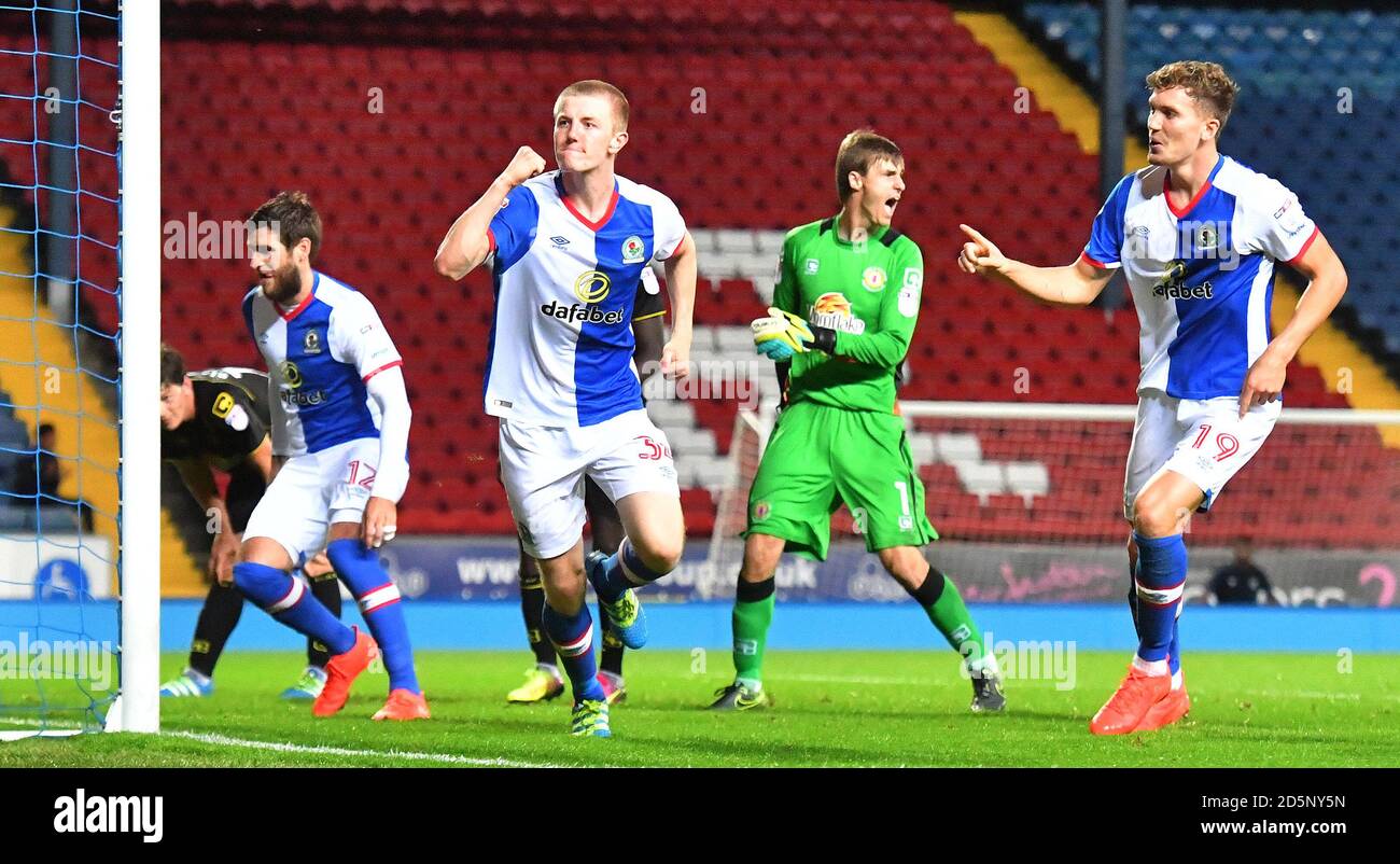 Blackburn Rovers' Scott Wharton celebrates scoring his team's 2nd goal ...