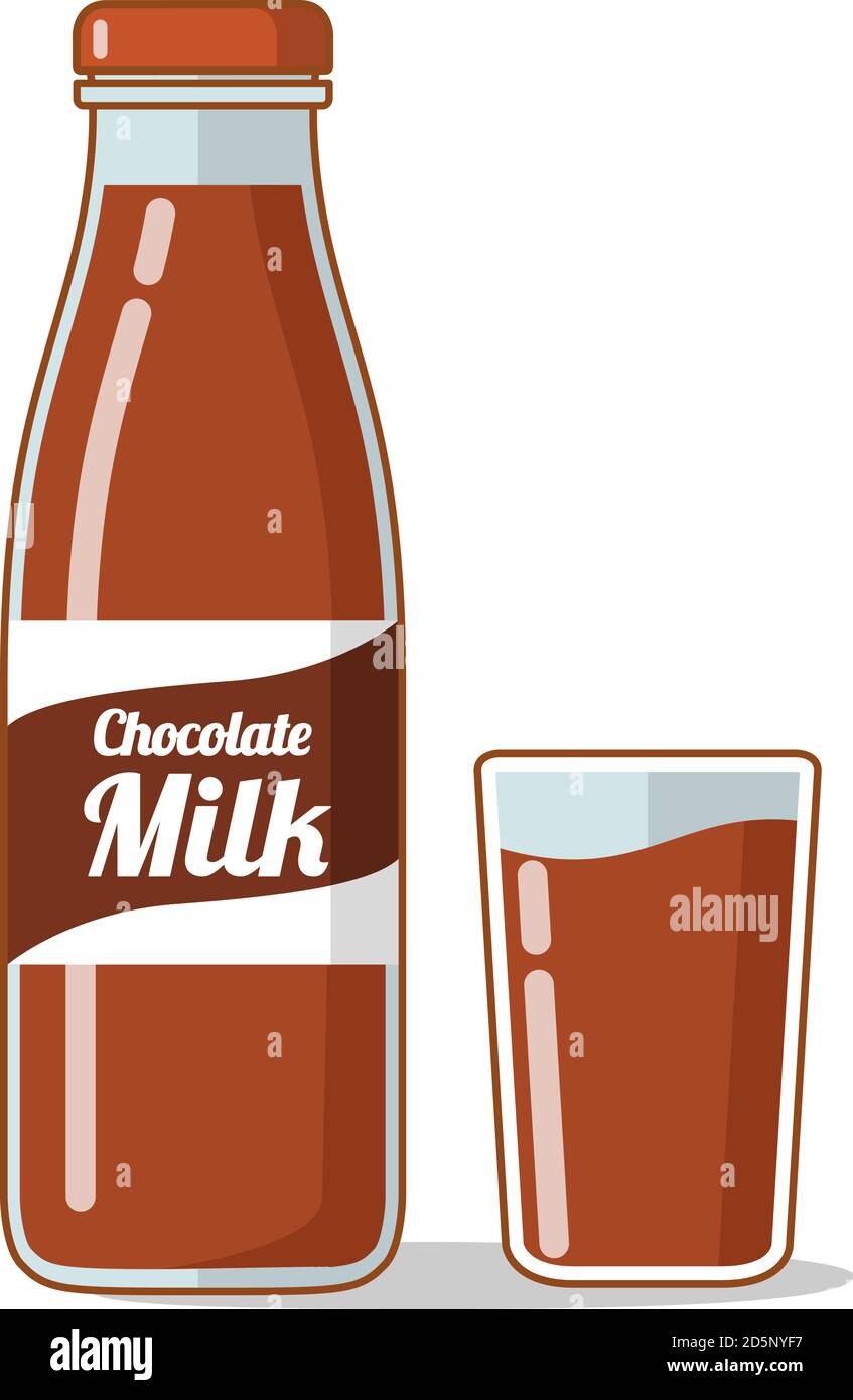 Chocolate milk.Milkshake drink.Glass bottle of milk. Flat vector Stock ...