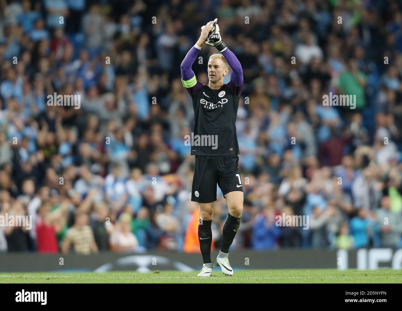 Manchester City's Joe Hart waves to the crowd at the end of the game ...