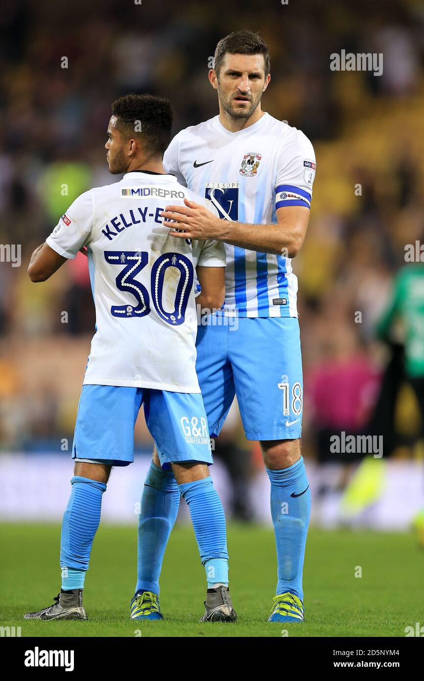 Coventry City's Sam Ricketts embraces Dion Kelly-Evans (left) at the ...