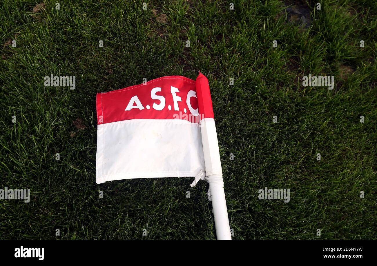 An Accrington Stanley branded corner flag Stock Photo - Alamy