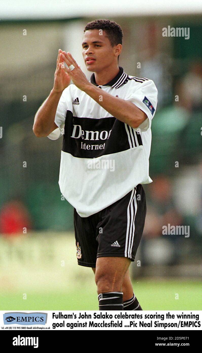 Fulham's John Salako celebrates after scoring the winning goal Stock ...