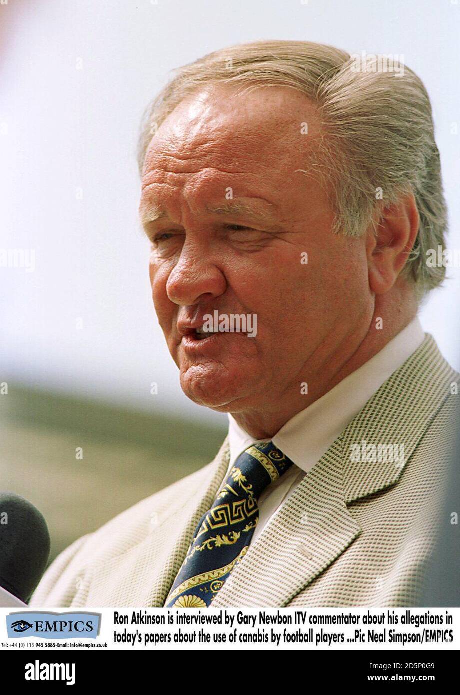 Ron Atkinson is interviewed by ITV commentator Gary Newbon about his ...