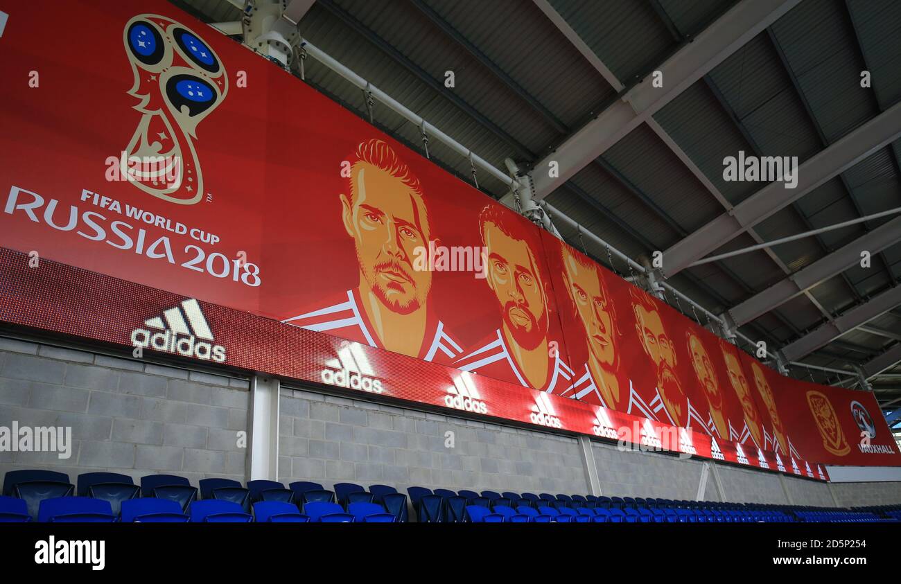 Signage inside the Cardiff City Stadium before the game between Wales ...