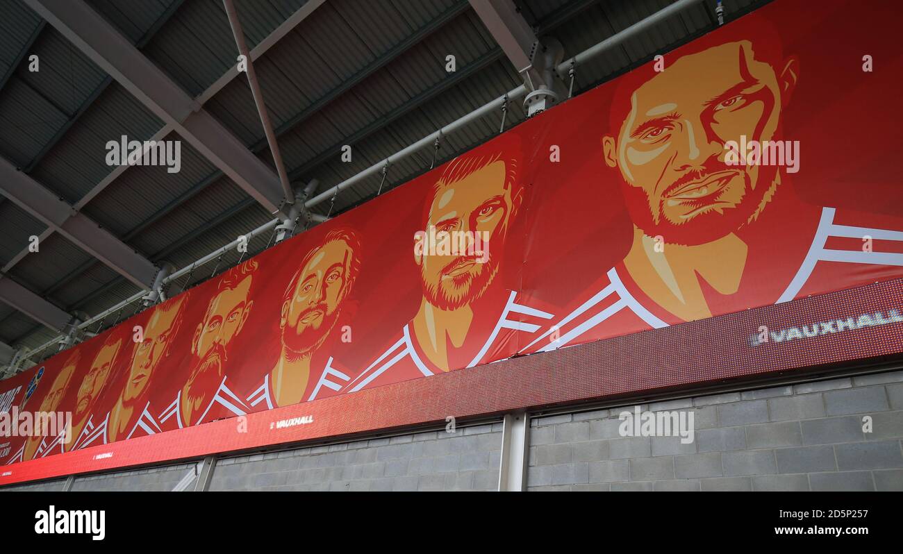 Signage inside the Cardiff City Stadium before the game between Wales ...