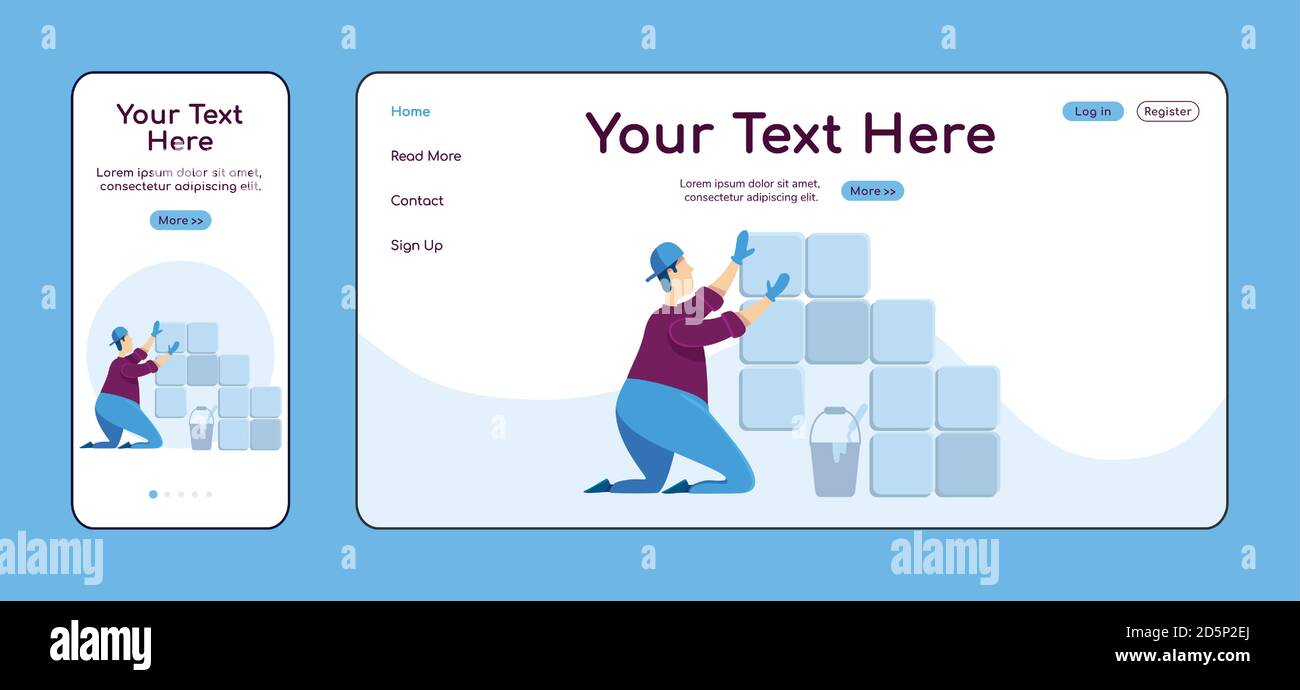 Laying tiles adaptive landing page flat color vector template Stock ...