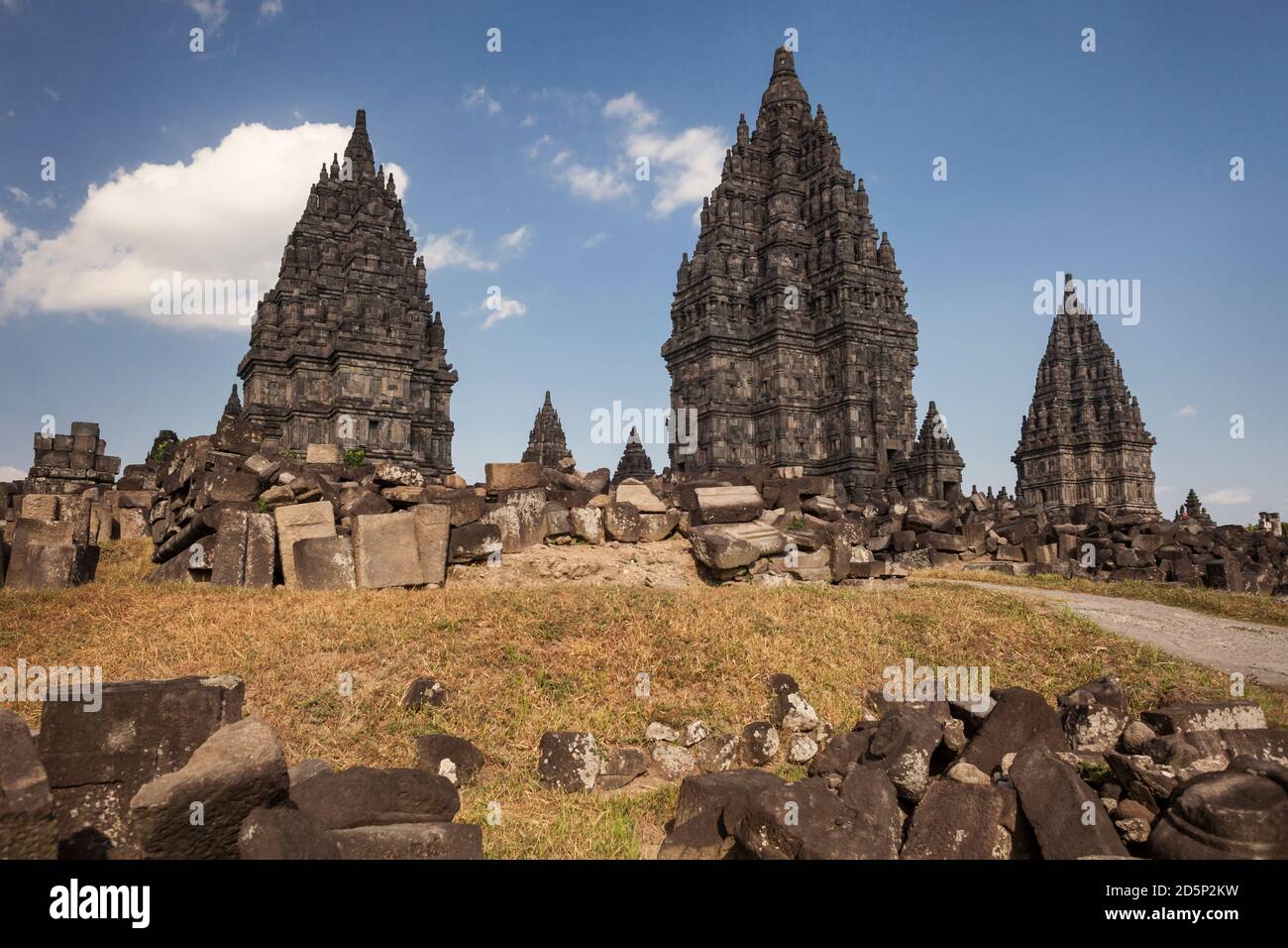 Panoramic view of some of the temples of Prambanan Hindu Temple complex, Yogyakarta, Java ...