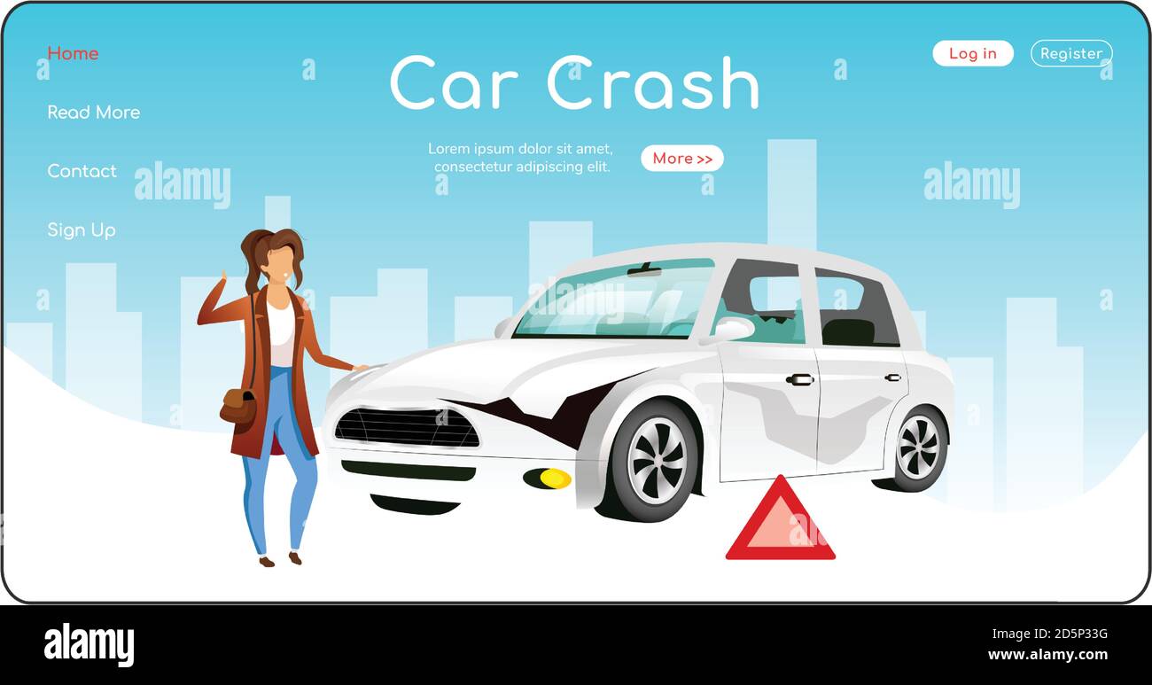 Car crash landing page flat color vector template Stock Vector Image ...
