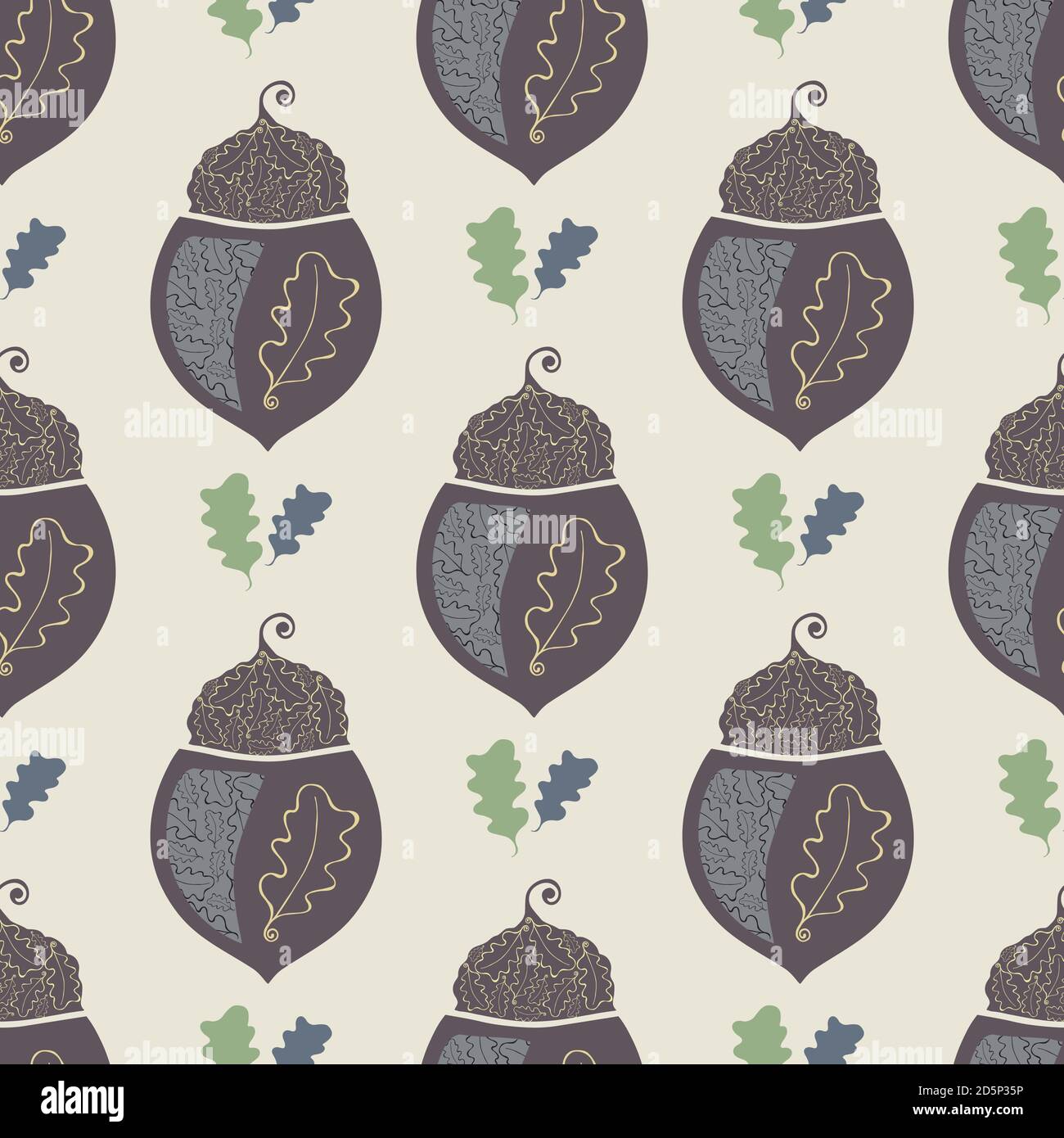Stylized vector acorn and oak leaves seamless pattern background ...