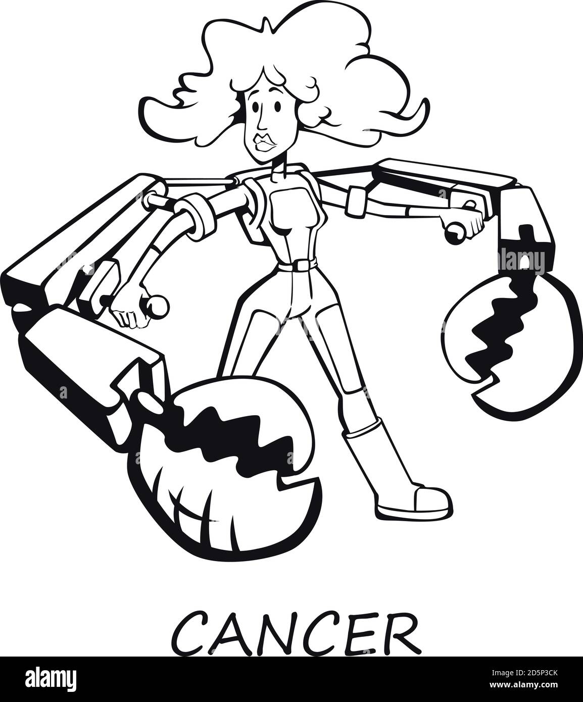 Cancer zodiac sign woman outline cartoon vector illustration Stock ...