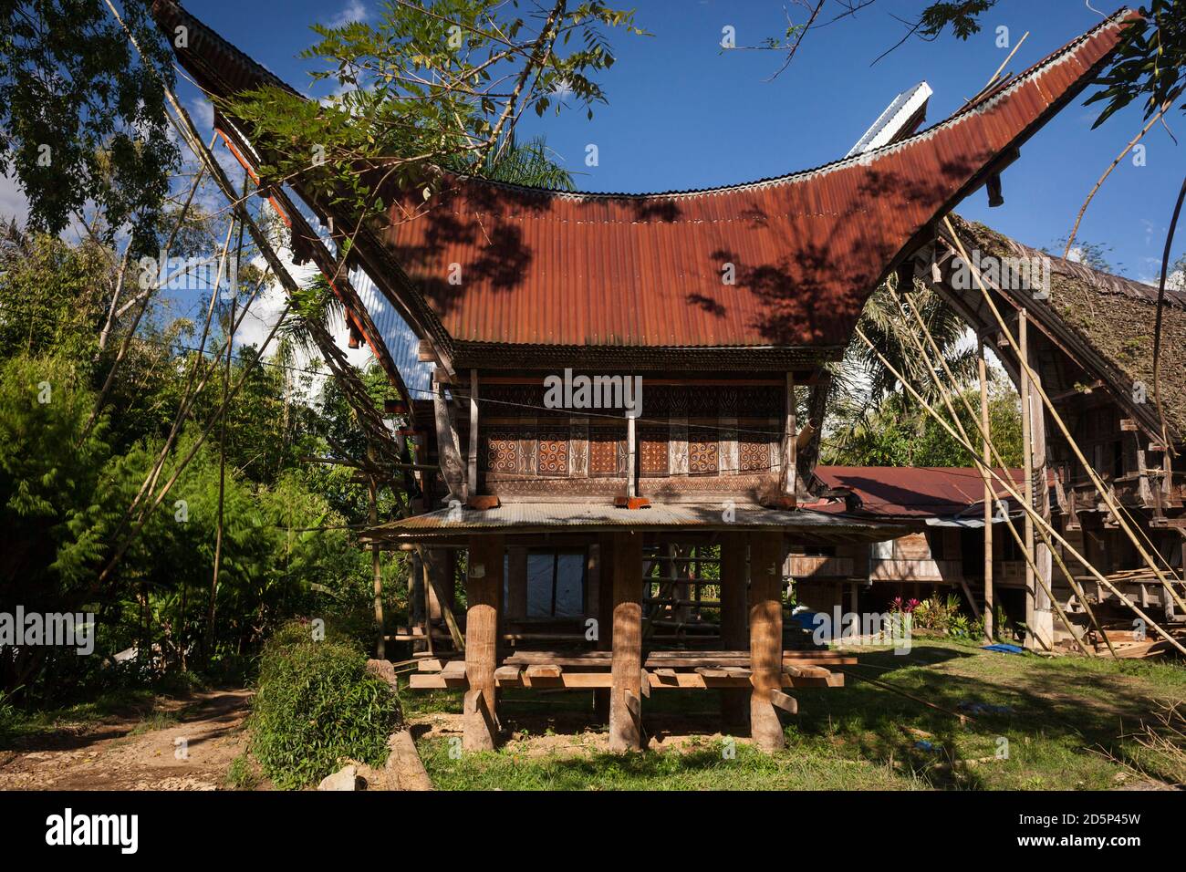 Horizontal view of a tongkonan, Torajan traditional ancestral house ...